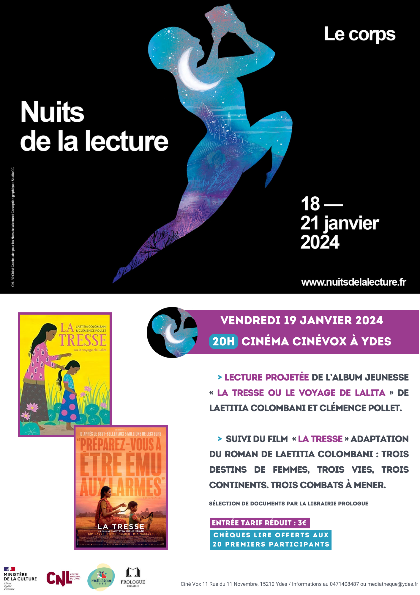 Les Nuits de la Lecture Vendredi 19 Janvier 2024 au Cinévox YDES